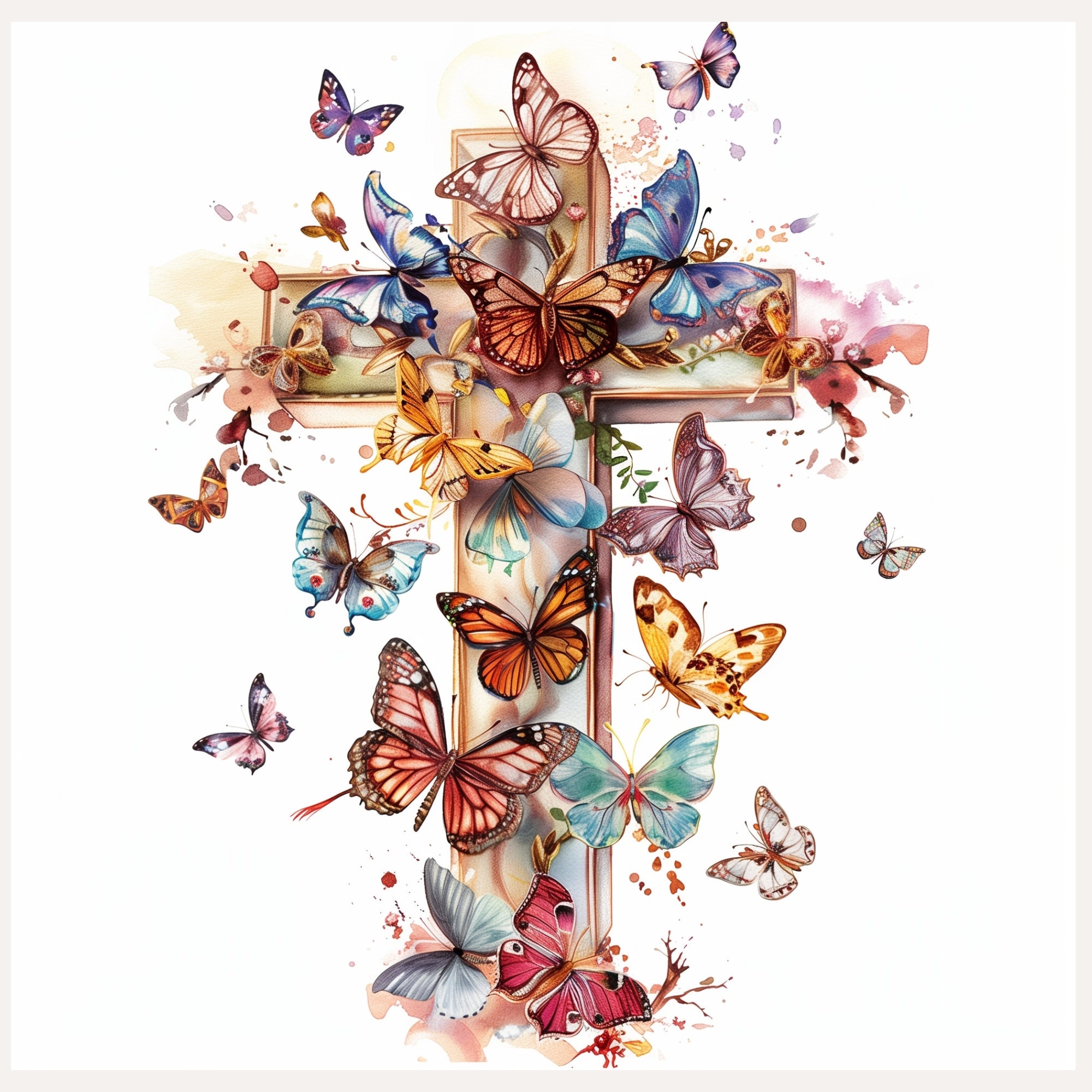 12 Butterflies With Cross Clipart, Spring Butterfly Print and Cross Set ...