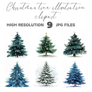 Christmas Tree Watercolor Clipart Bundle for Junk Journals, Digital ...