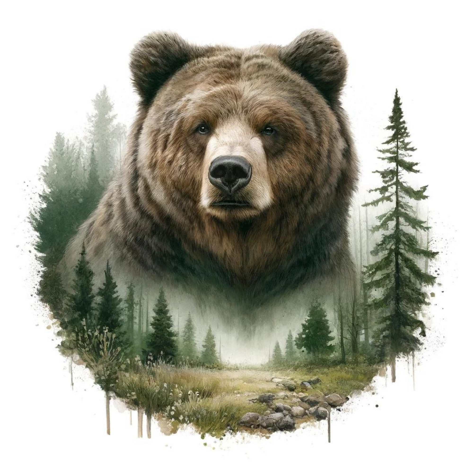 Bear in the Forest Collage Images, Commercial Use Scrapbook Ephemera ...