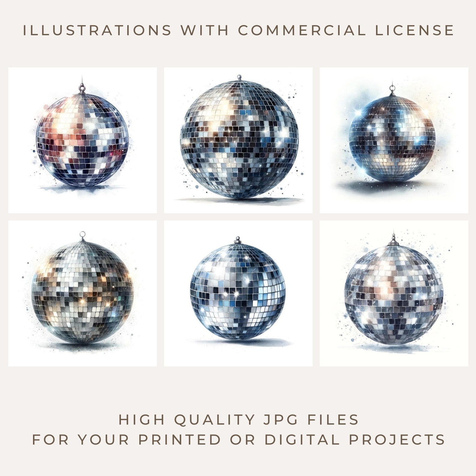 Disco Ball Clipart, Retro Watercolor Digital Download,collage Images ...