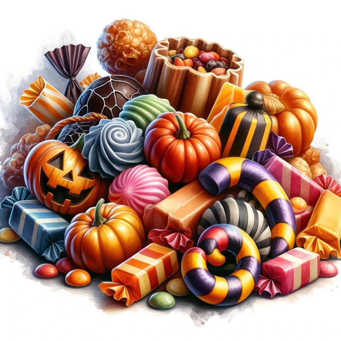 Spooky Halloween Sweets Clipart Bundle, Digital Watercolor Candy ...