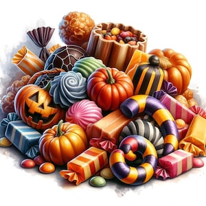Spooky Halloween Sweets Clipart Bundle, Digital Watercolor Candy ...
