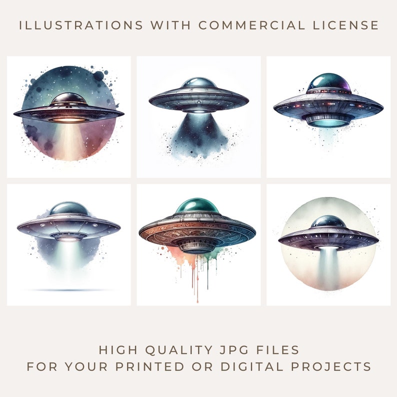 12 Flying Saucer Digital Clipart Set, Fun UFO Illustrations for Digital ...