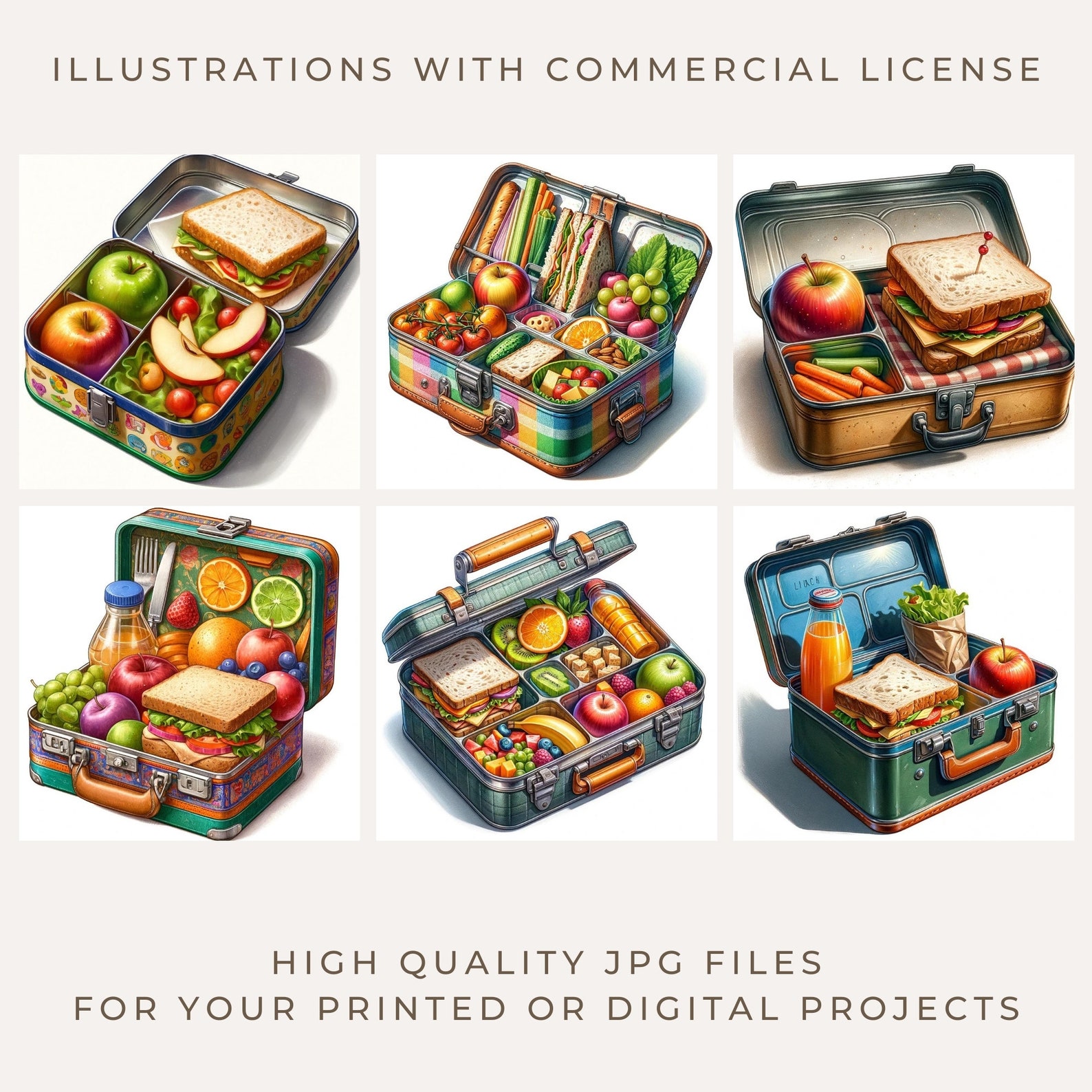 Lunch Box Clipart Set, Watercolor Illustrations for Creative Projects ...