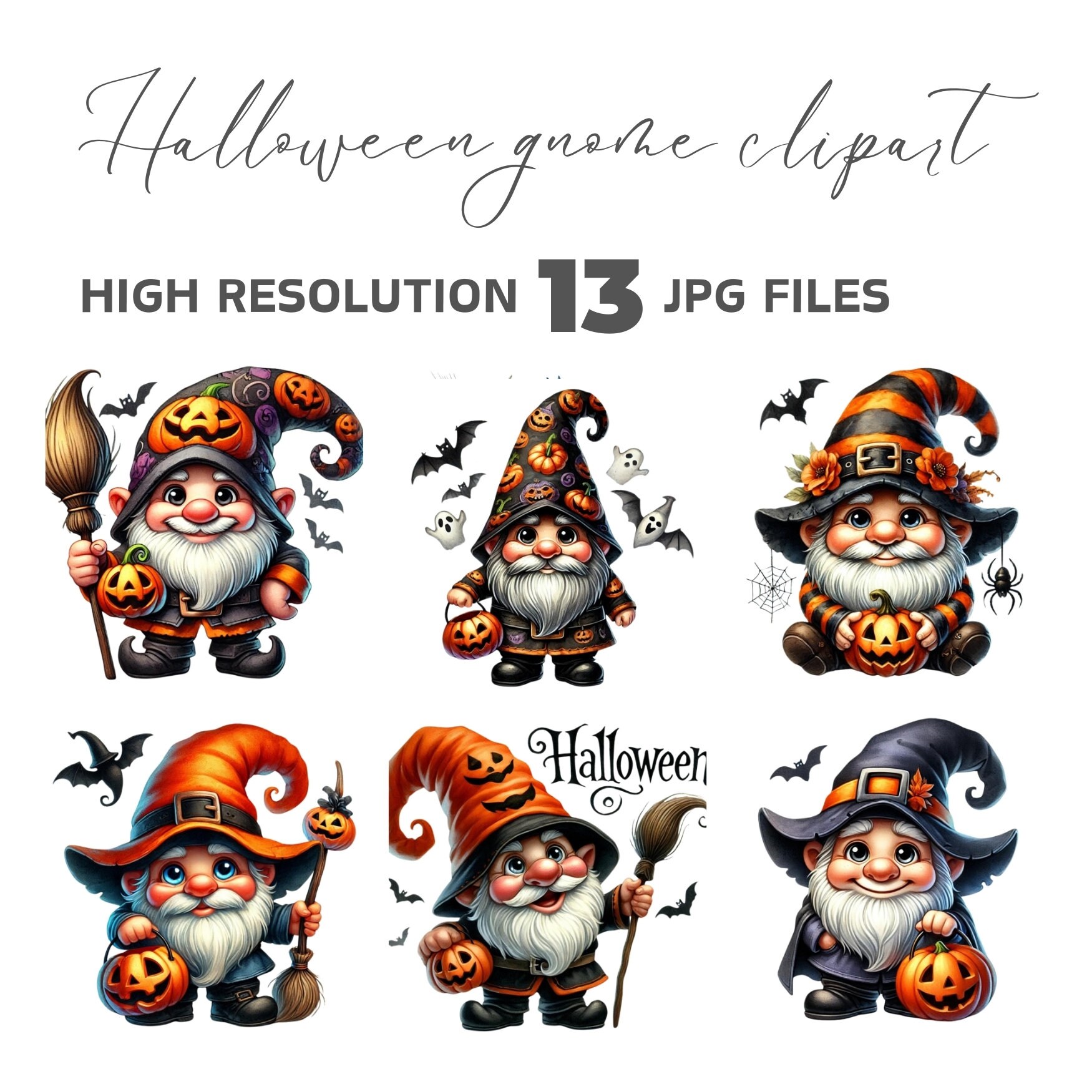Halloween Gnome Stickers Digital Clipart Images for Junk Journals ...