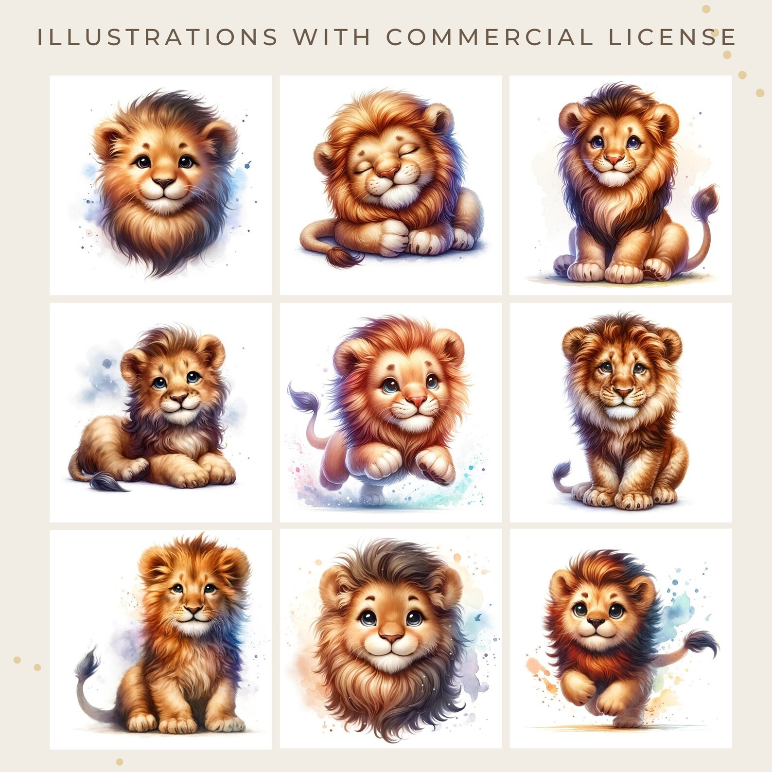 Cute Lion Clipart, Safari Theme Clipart,digital Watercolor for Instant ...