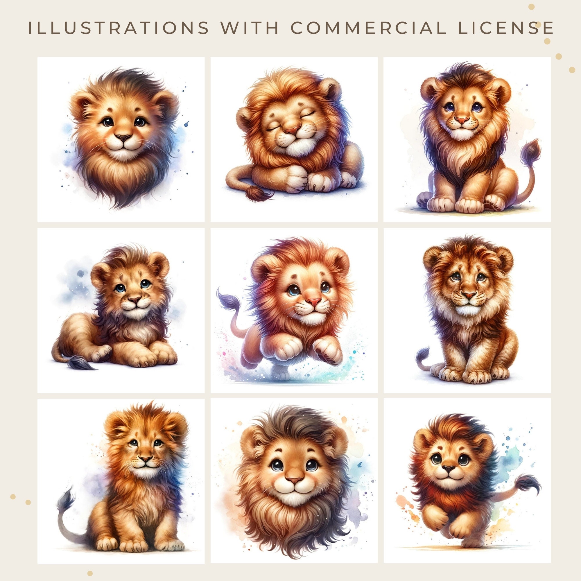 Cute Lion Clipart, Safari Theme Clipart,digital Watercolor for Instant ...