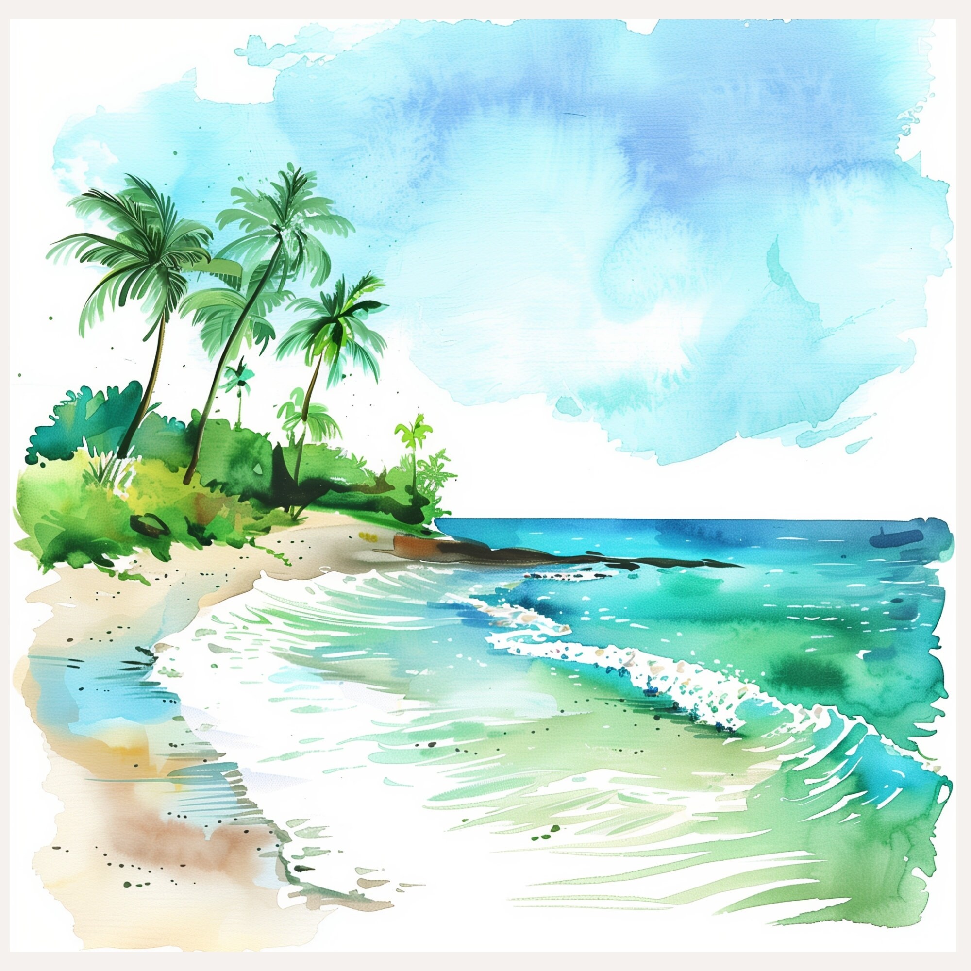 Beach Sunset Landscape Clipart, Digital Watercolor Wall Art for ...