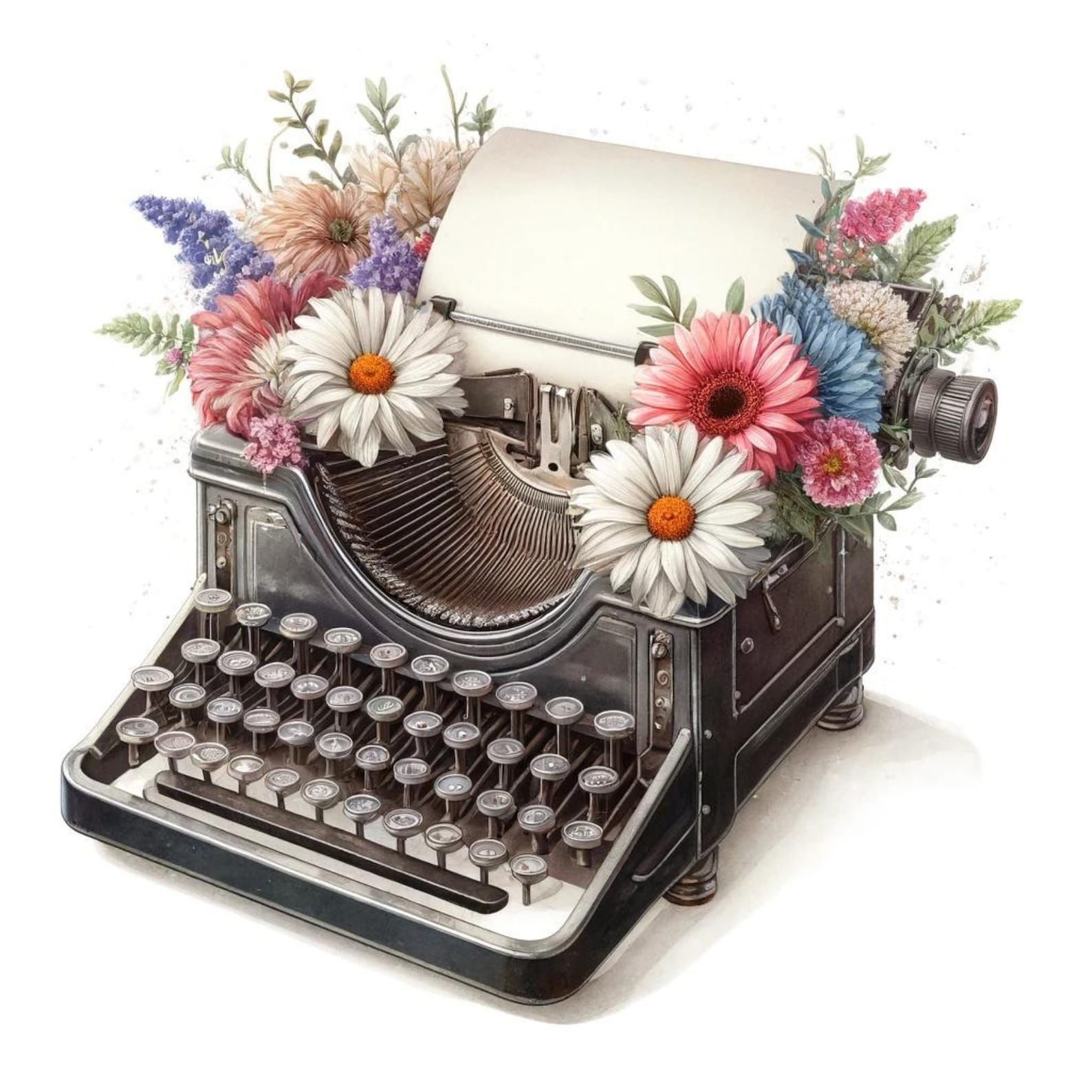 Vintage Typewriter Flowers Clipart for Commercial Use, Collage Images ...