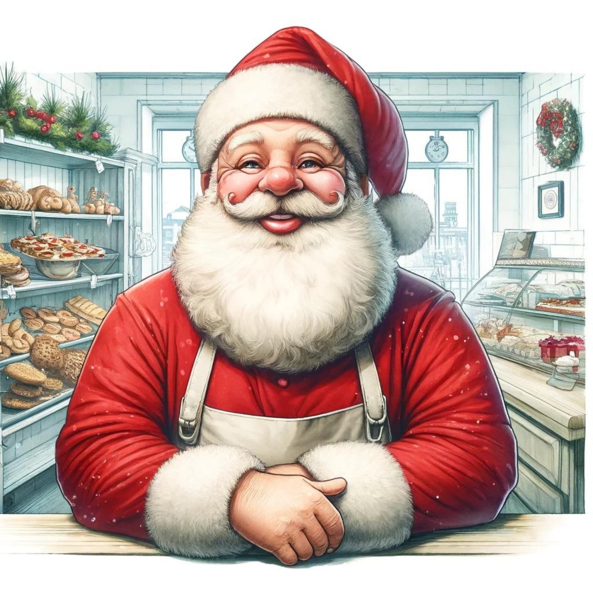 Santa Bakery Clipart & Retro Santa JPG, Junk Journal Commercial Use ...