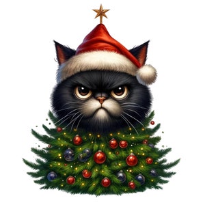 Grumpy Black Cat Christmas Clipart, Funny Design, Digital Download ...