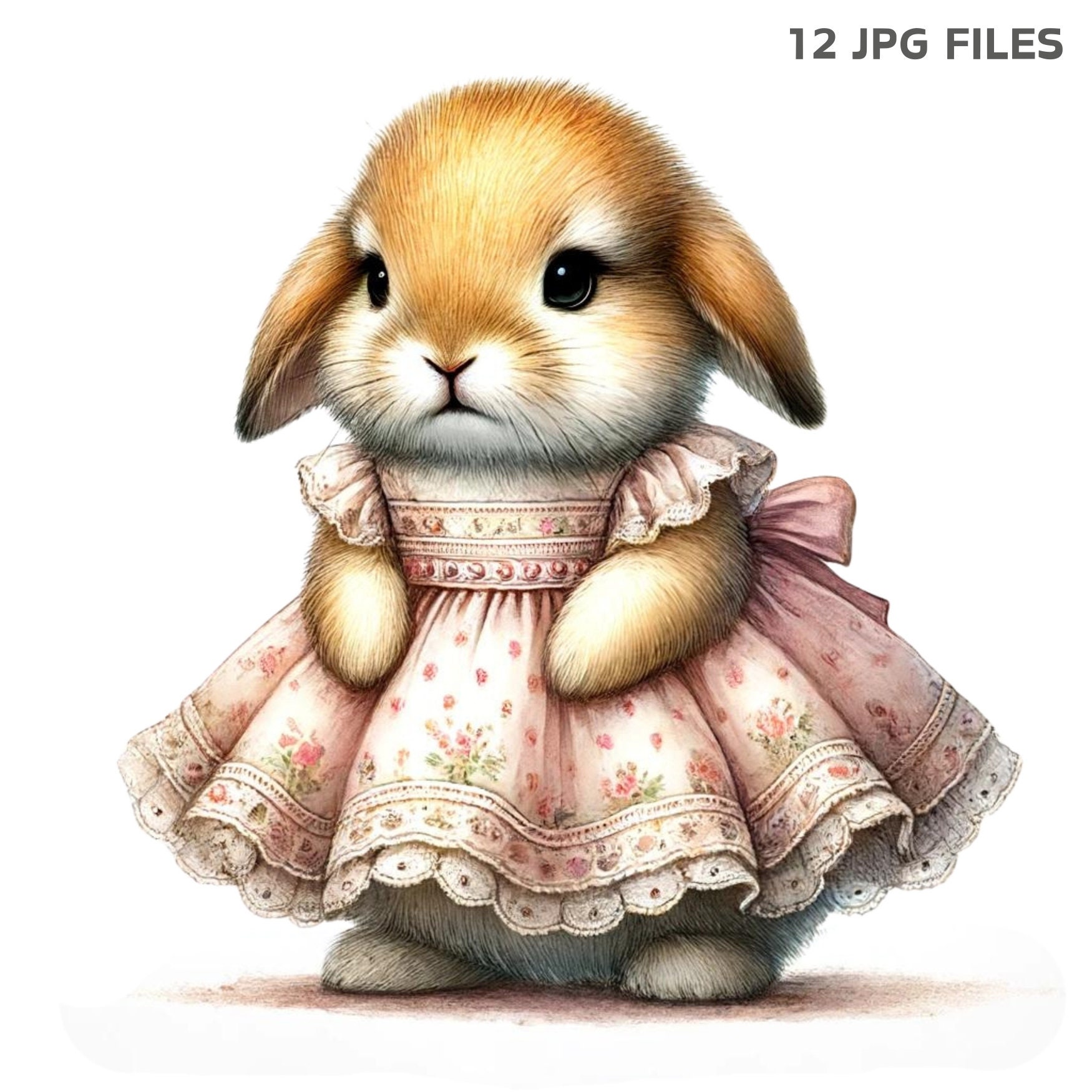 Cute Bunny in a Dress, Vintage Watercolor Bunny Clipart Bundle ...
