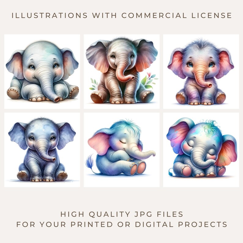Watercolor Elephant Clipart Bundle, Instant Download for Cute Nursery ...