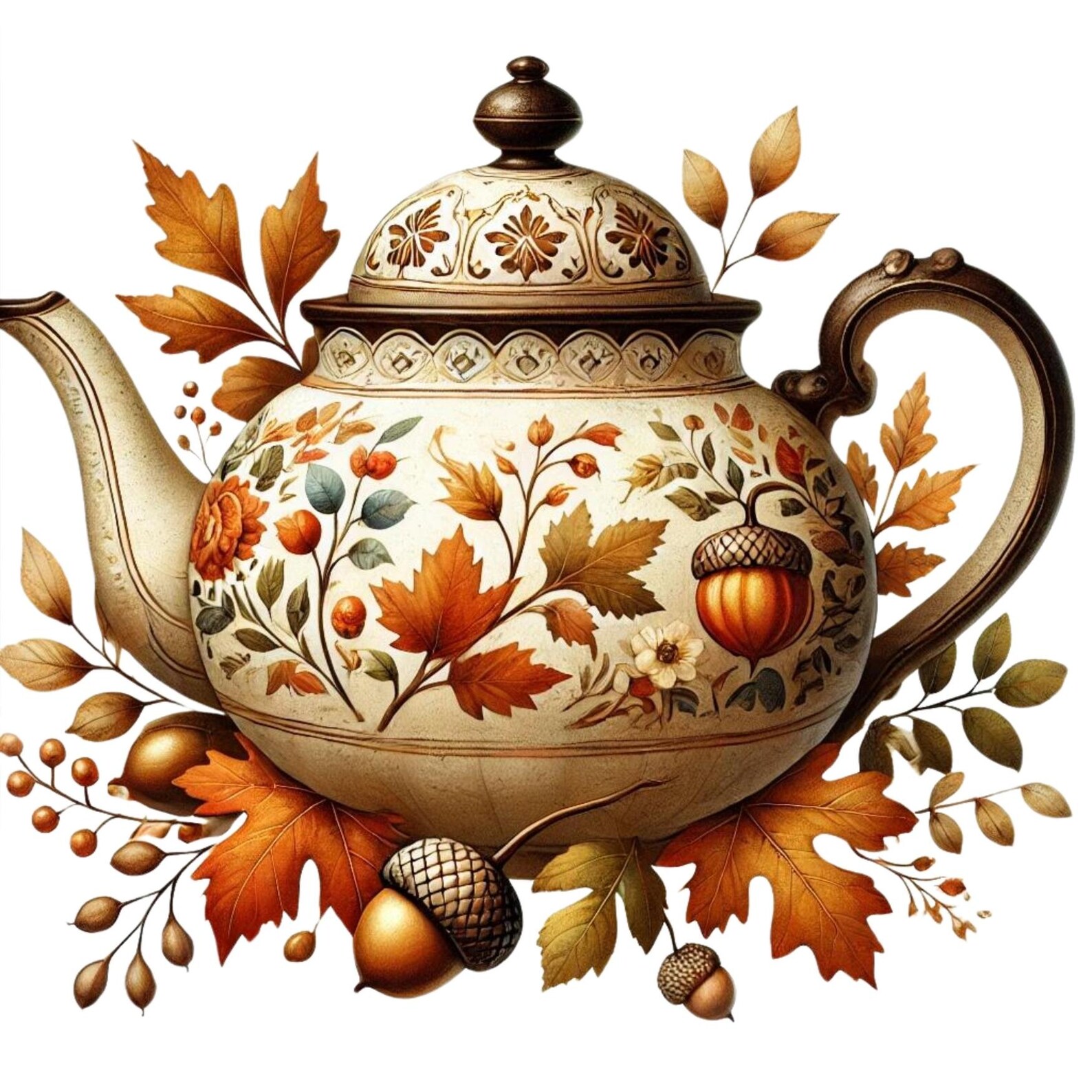 Autumn Teapot Watercolor Clipart, Digital Crafting, Scrapbook Images ...