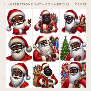 Black Santa Claus Clipart Bundle, African American Christmas Graphics ...