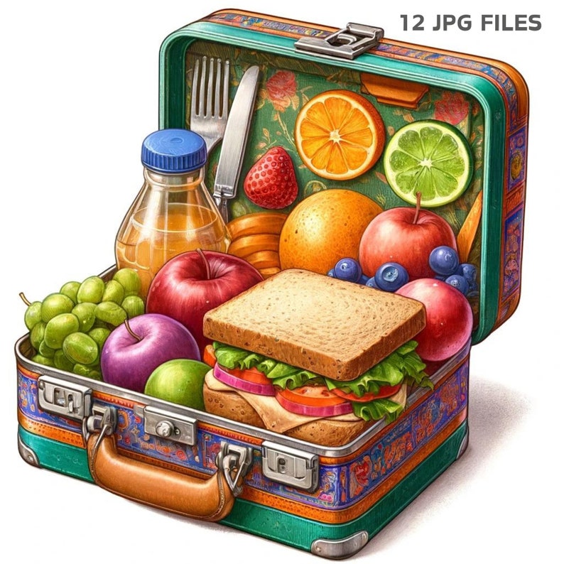 Lunch Box Clipart Set, Watercolor Illustrations for Creative Projects ...