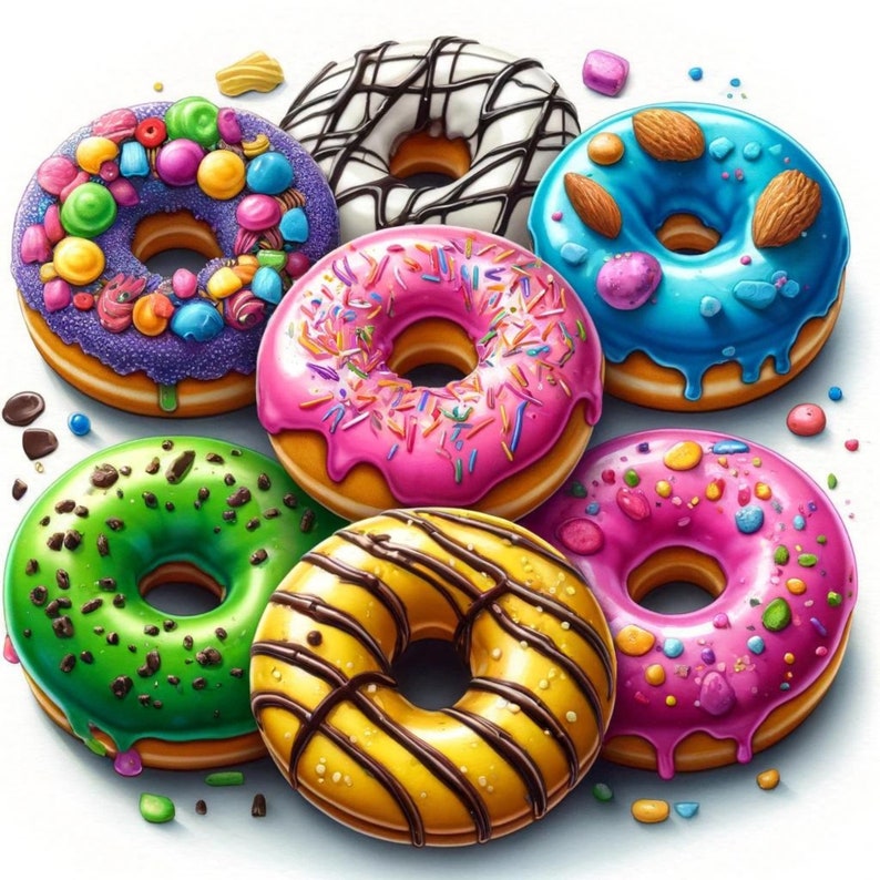 Vibrant Donut Digital Clipart Set for Cute Dessert Designs, Commercial ...