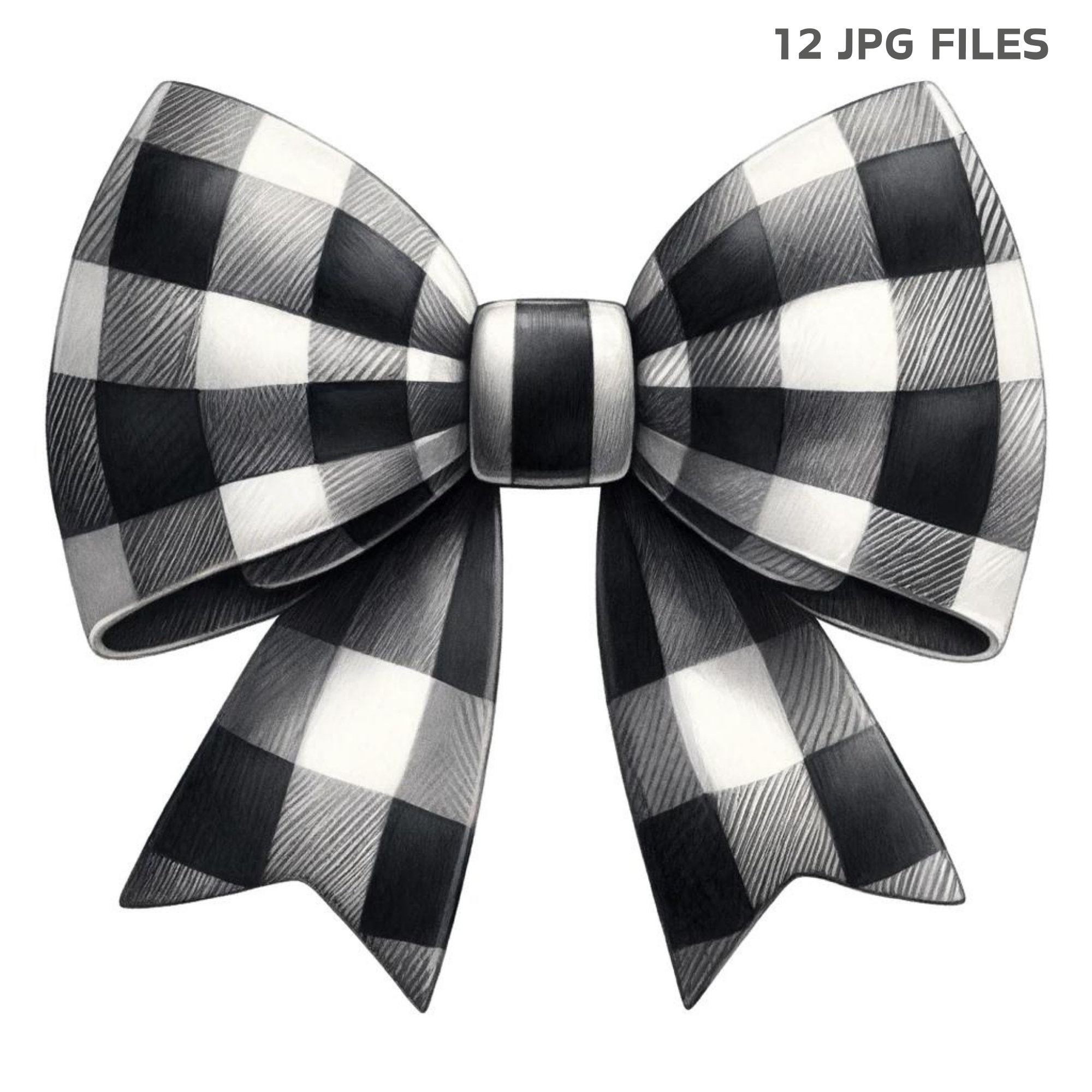 Buffalo Plaid Black and White Bow Clipart, Vintage Watercolor Bundle ...