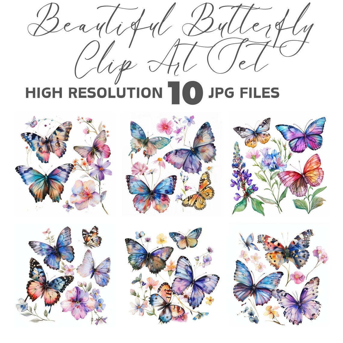 10 Butterfly Clip Art Set, Instant Download for Scrapbooking and Paper ...