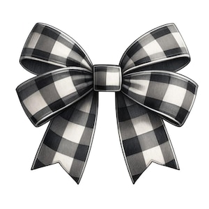 Buffalo Plaid Black and White Bow Clipart, Vintage Watercolor Bundle ...