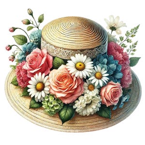 Watercolor Floral Flower Hat Clipart Set, Instant Download for Wedding ...