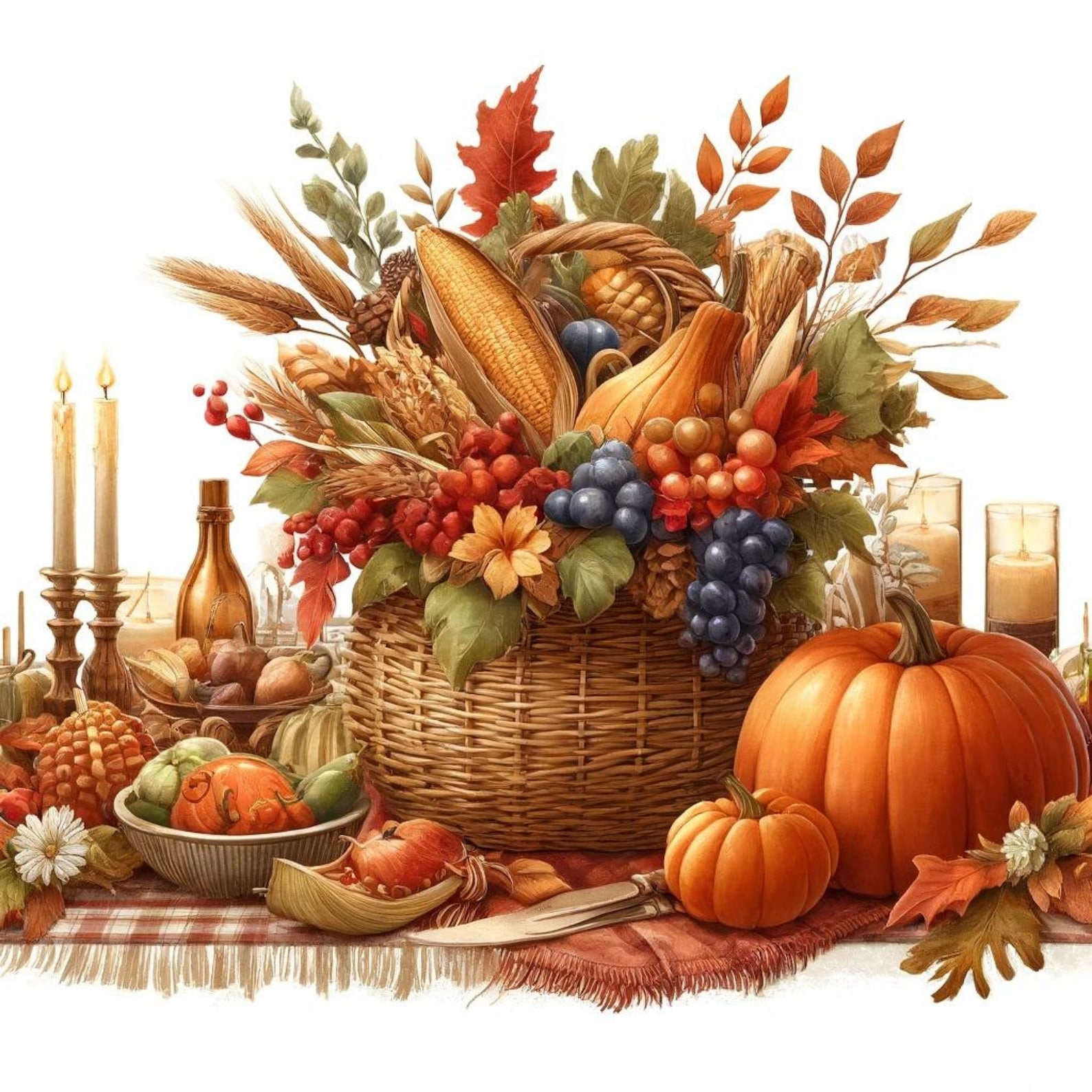 Fall Thanksgiving Clipart Bundle, Watercolor Images for Digital ...