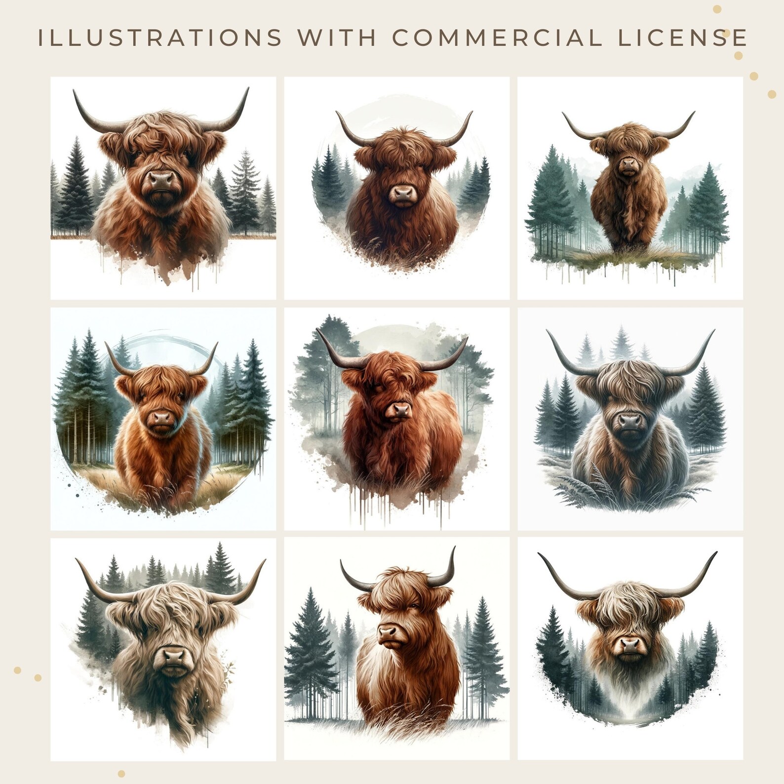 Highland Cow Watercolor Clipart Set, Instant Download for Digital ...