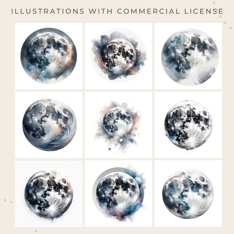 Abstract Moon Shapes Printable Art, Digital Watercolor Clipart for ...