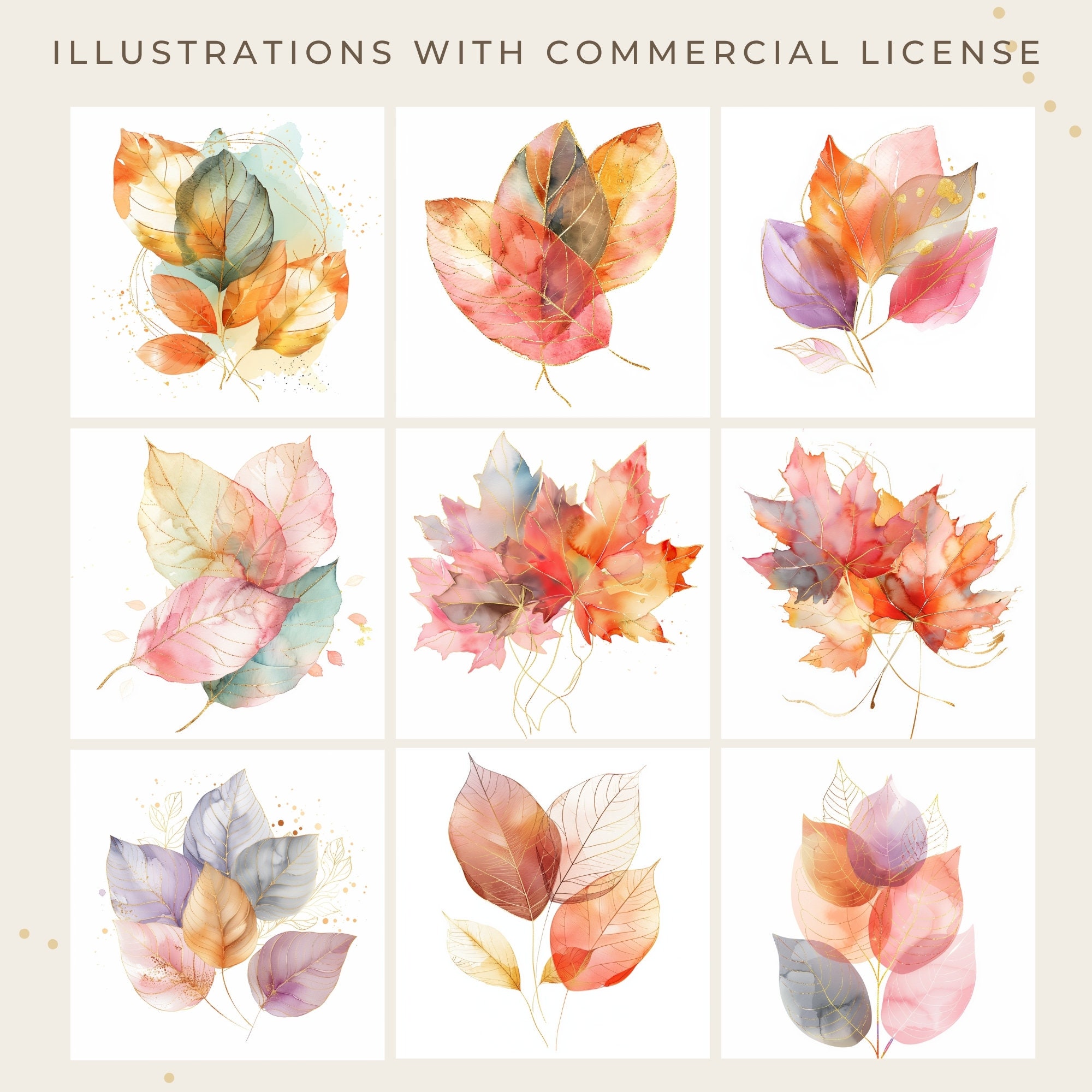 Digital Watercolor Autumn Leaves Clipart for Fall Wedding, Instant ...