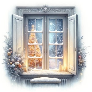 Watercolor Winter Window, Instant Download for Holiday Crafts ...