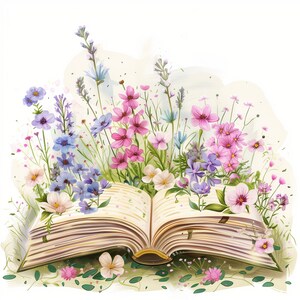 11 Opened Book Clipart, Flower Bouquets, Watercolor Book Illustration ...