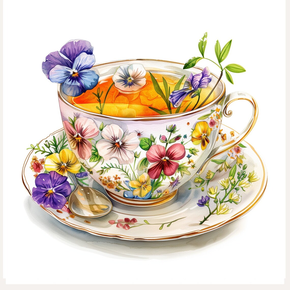 13 Vintage Tea Party Clipart, Instant Download Watercolor Image for ...