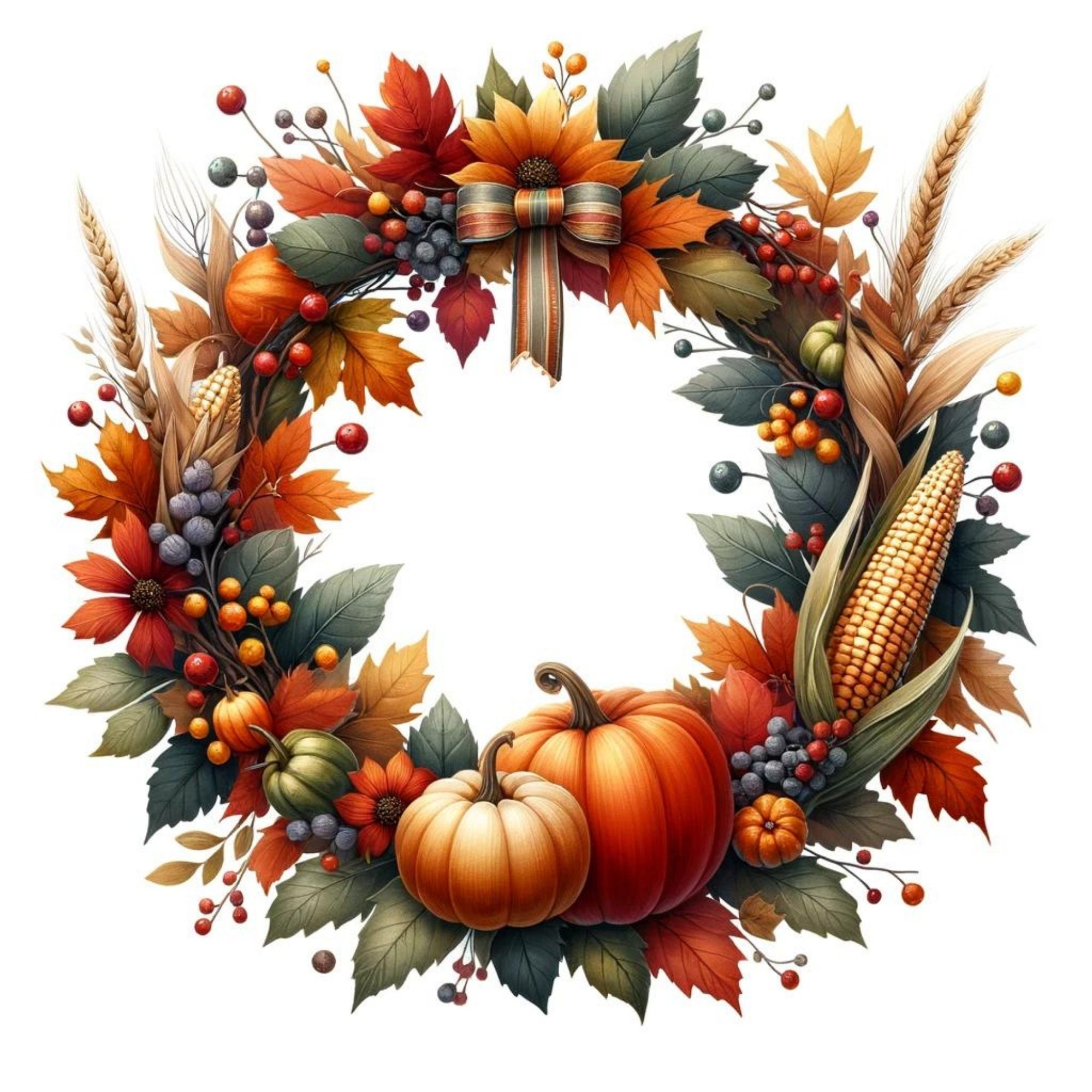 Thanksgiving Wreath Clipart, Floral Frames, Instant Download, Junk ...