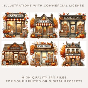Autumn Book Shop Clipart, Watercolor Bookstore, Vintage Storefront ...
