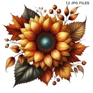 Autumn Sunflower & Fall Leaves Clipart Set for Autumn Weddings ...