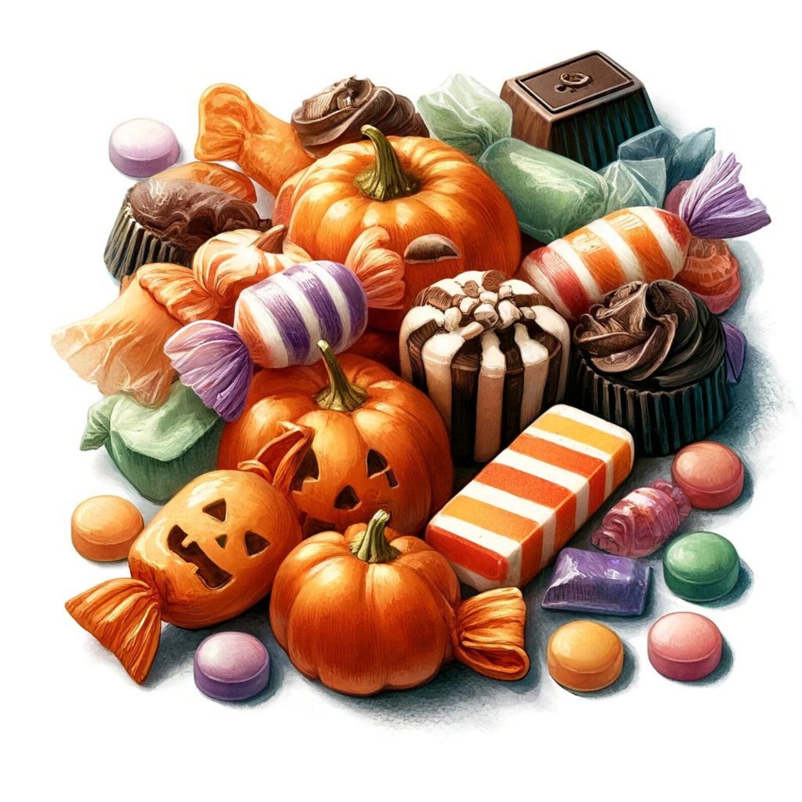 Spooky Halloween Sweets Clipart Bundle, Digital Watercolor Candy ...