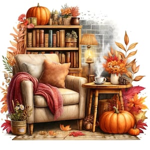 Autumn Cozy Corner Clipart Digital Art Print Watercolor Clipart Bundle ...