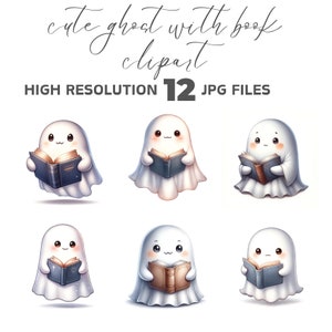 Cute Ghost With Book Clipart Set for Collages and Halloween Crafting ...
