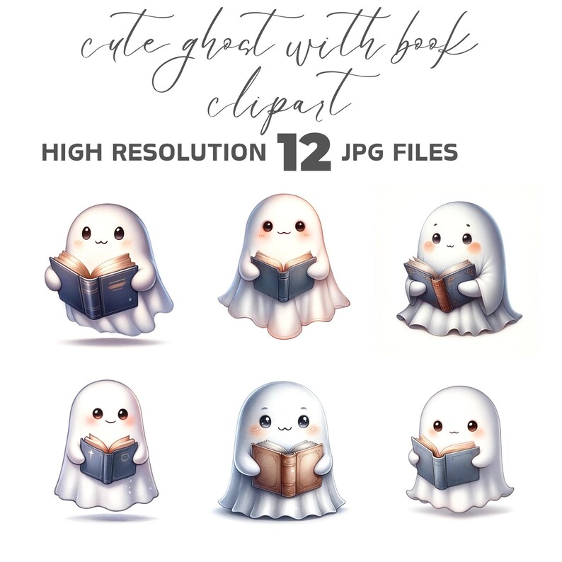 Cute Ghost With Book Clipart Set for Collages and Halloween Crafting ...