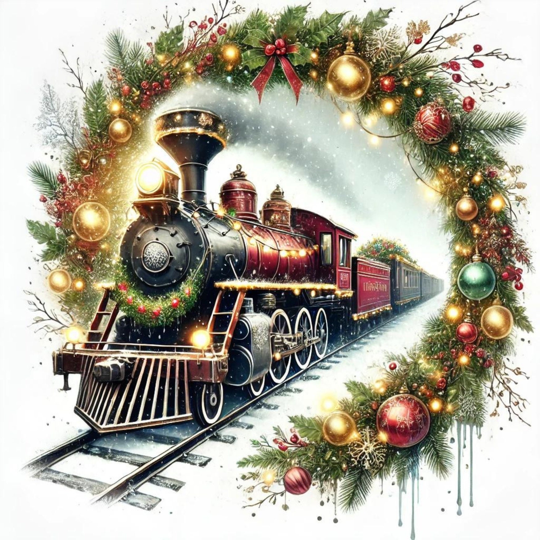 Vintage Christmas Retro Train Clipart, Digital Download for ...