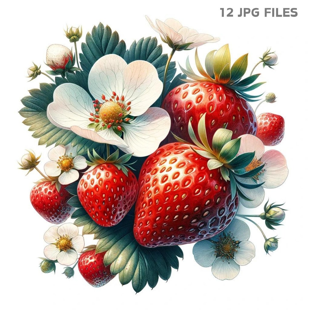 Watercolor Strawberry and Berry Plants Clipart, Instant Download ...