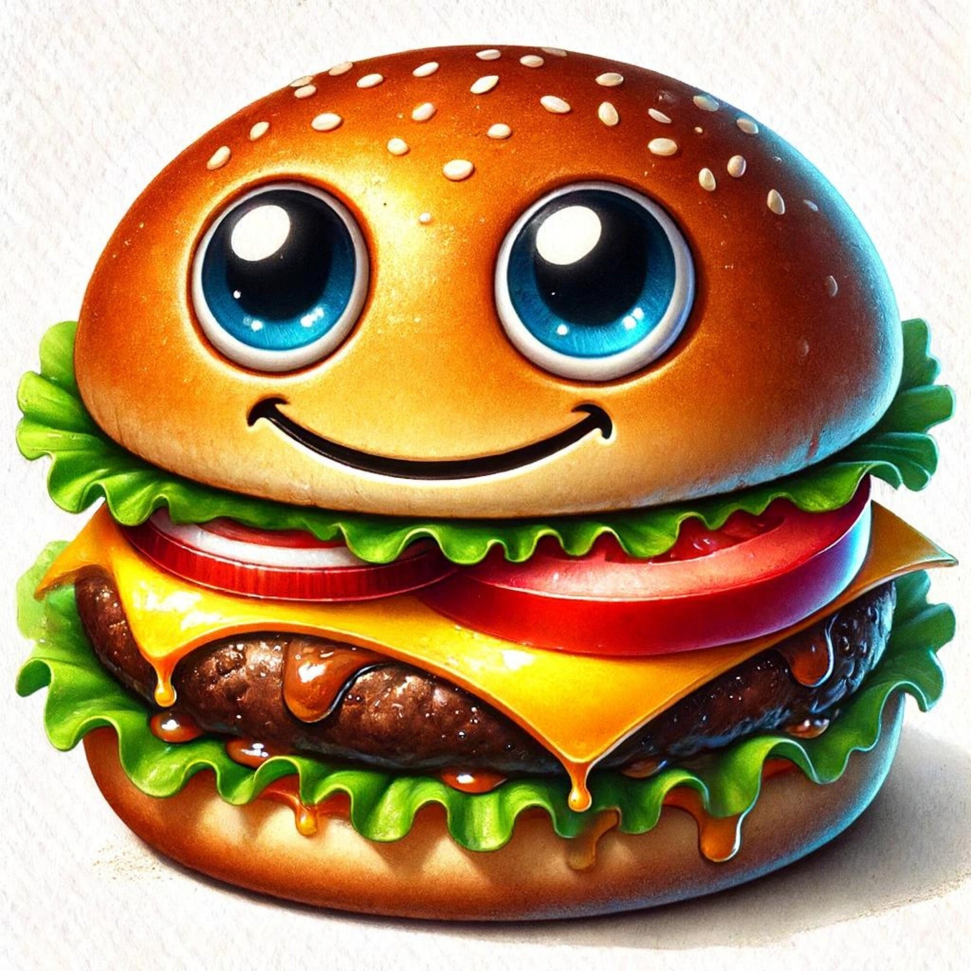 Funny Hamburger Icons, Digital Watercolor Food Clipart Bundle ...