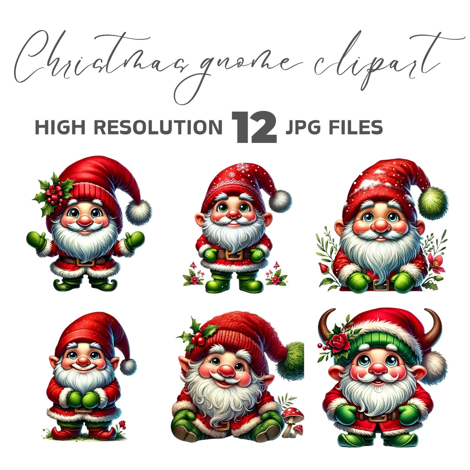 Holiday Gnome Clipart Images, Nordic Christmas Junk Journal, Digital ...