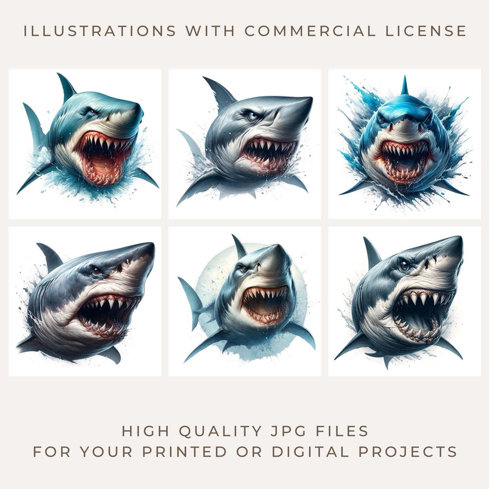 Angry Shark Digital Clipart, Ocean Designs for DIY Projects and Digital ...