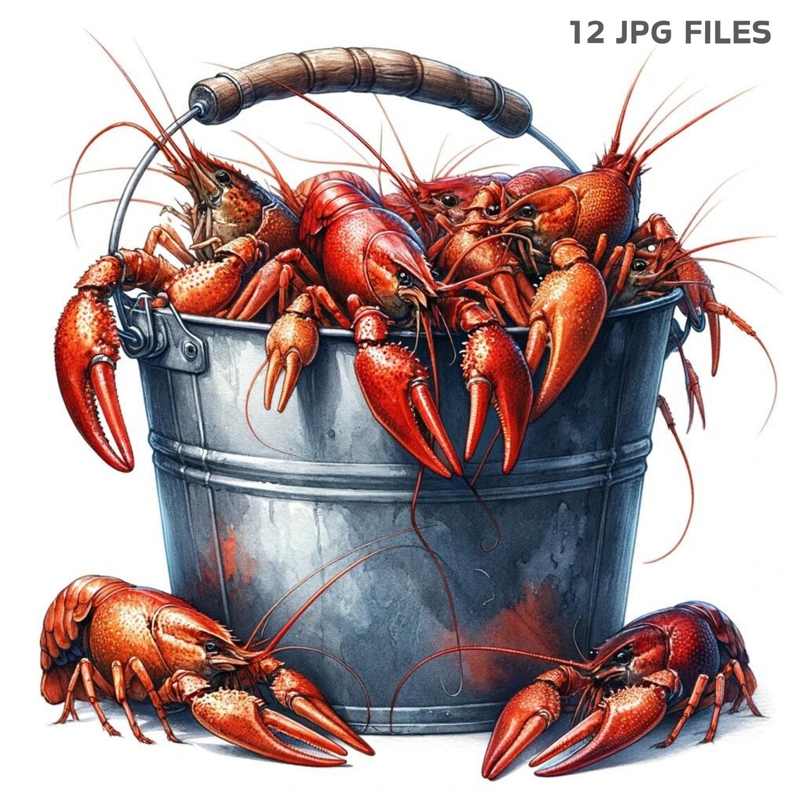 Bucket of Crayfish, Digital Scrapbook Images Bundle, Watercolor Clipart ...
