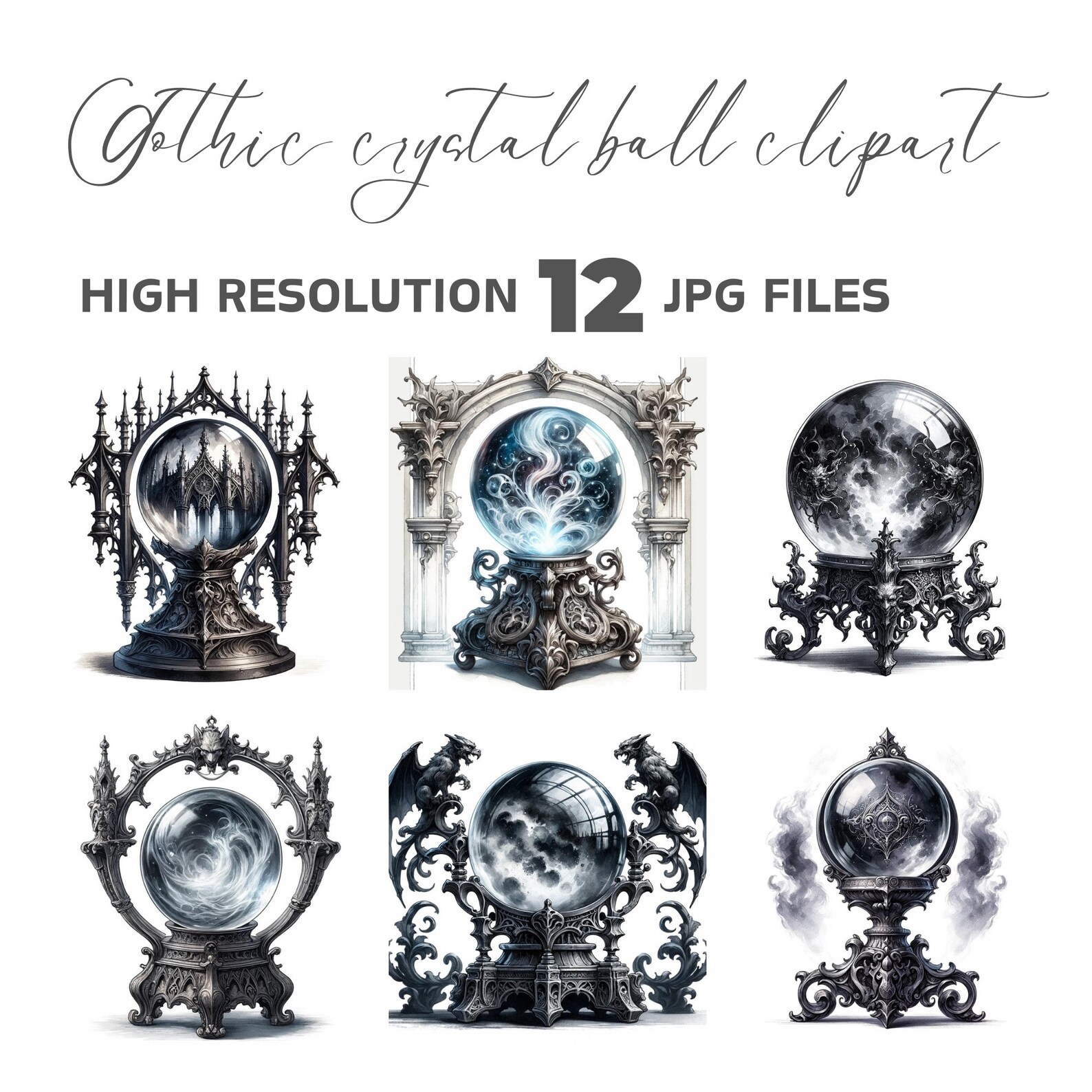 Gothic Crystal Ball Clipart, Instant Download for Digital Crafting ...