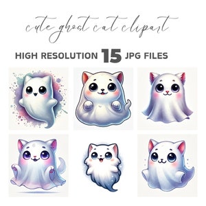 Kawaii Ghost Clipart Set Digital Crafting, Watercolor Images, Junk ...