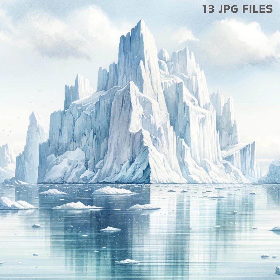 Iceberg Landscape Clipart, Winter Scene JPG for Digital Scrapbooking ...