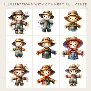 Fall Scarecrow Clipart, Vintage Watercolor Graphics, Digital Crafting ...