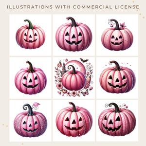 Pink Halloween Pumpkin Clipart Bundle, Watercolor Images for Digital ...
